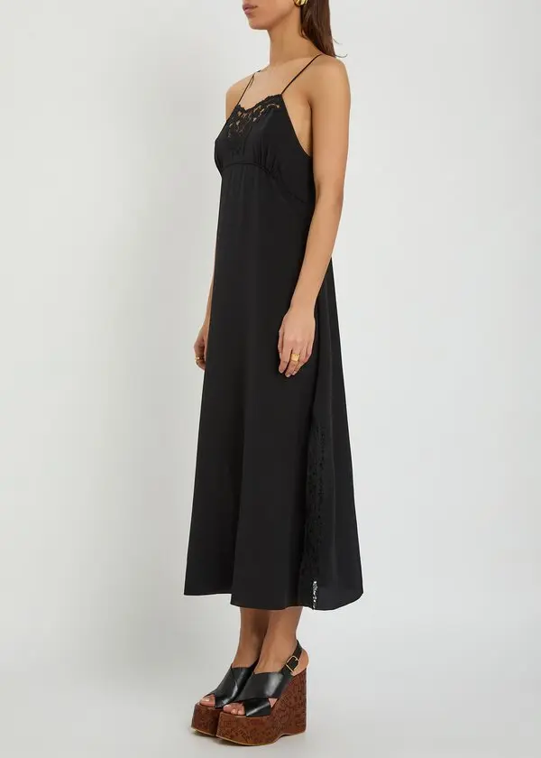 Chloé Lace-trimmed Silk Midi Dress