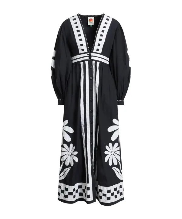 Farm Rio Long Sleeve V-neck Button Front Maxi Dress With Floral Detail