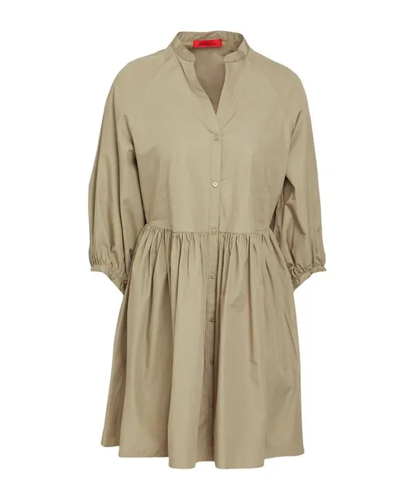 MAXCO. Max&co. Poplin Gathered Shirt Dress With Mandarin Collar And 3/4 Sleeves