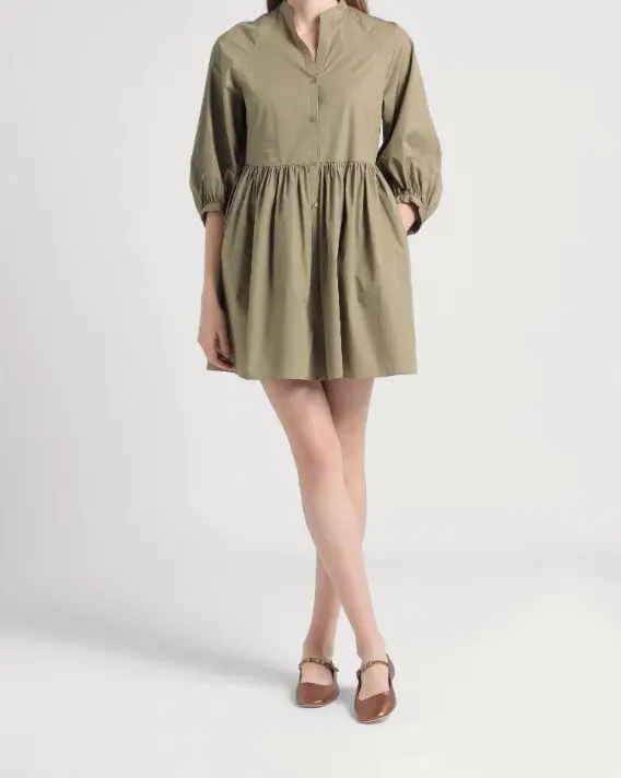 MAXCO. Max&co. Poplin Gathered Shirt Dress With Mandarin Collar And 3/4 Sleeves