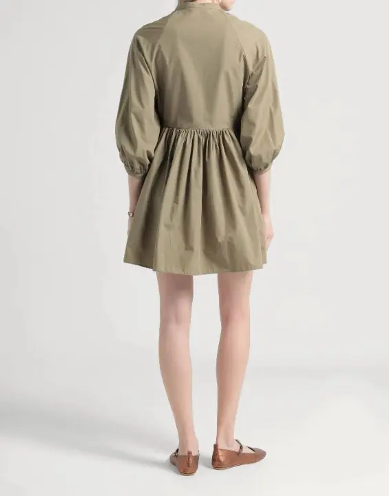 MAXCO. Max&co. Poplin Gathered Shirt Dress With Mandarin Collar And 3/4 Sleeves