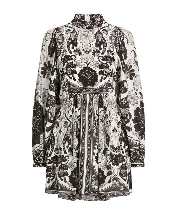 Farm Rio Long Sleeve High Neck Floral Mini Dress