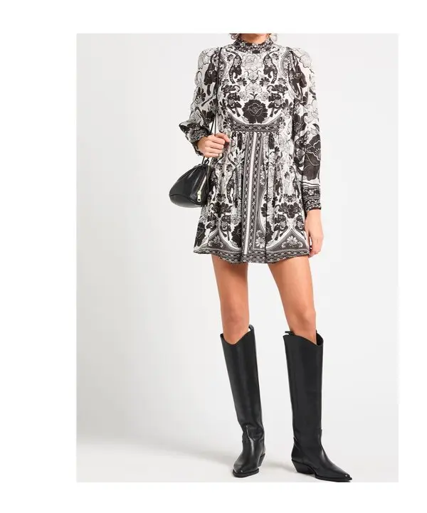 Farm Rio Long Sleeve High Neck Floral Mini Dress