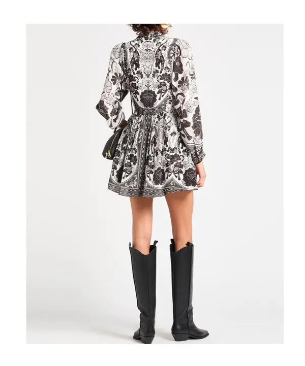 Farm Rio Long Sleeve High Neck Floral Mini Dress