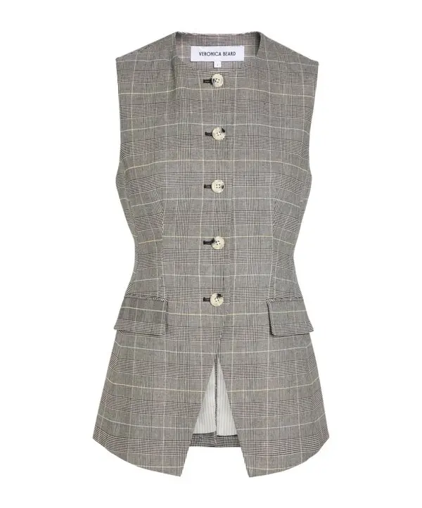 Veronica Beard Lois Checked Linen-blend Vest