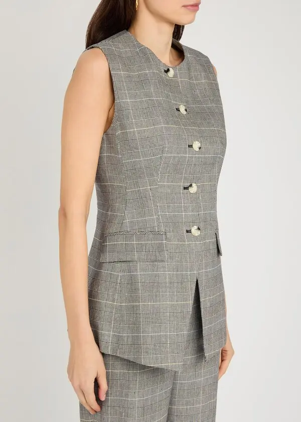 Veronica Beard Lois Checked Linen-blend Vest