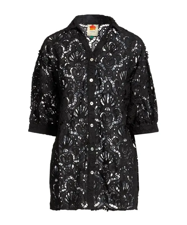 Farm Rio Openwork Lace Shirt With Classic Lapel