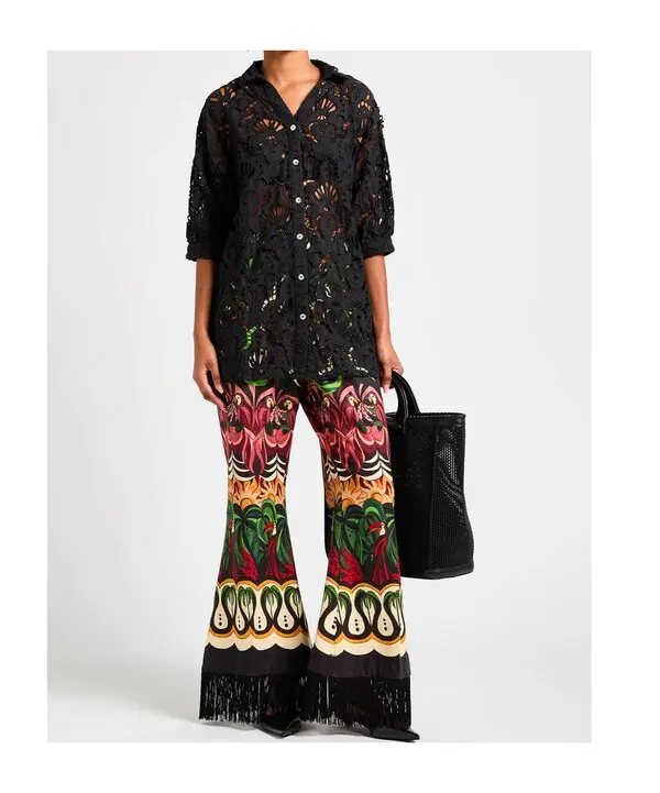 Farm Rio Openwork Lace Shirt With Classic Lapel