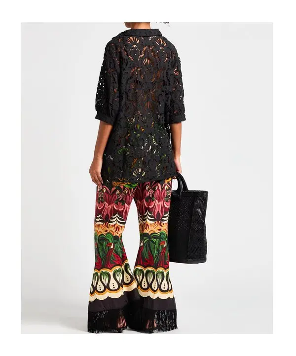 Farm Rio Openwork Lace Shirt With Classic Lapel