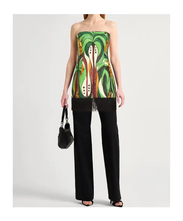 Farm Rio Sleeveless Floral Print Top With Tassel Trim