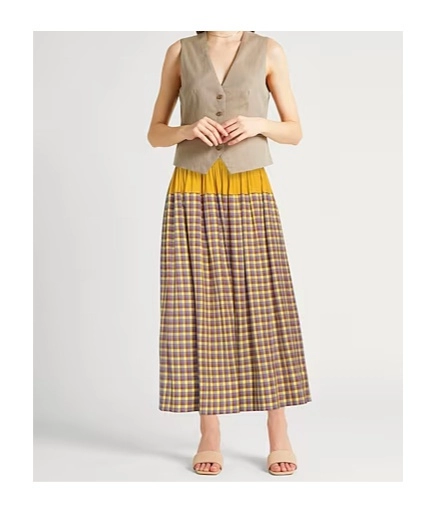 Tory Burch Flared Checked Maxi Skirt