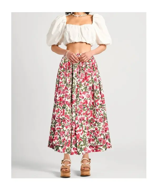 Farm Rio Floral Midi Skirt