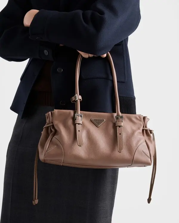Prada Karin Medium Antiqued Leather Tote Bag - Maroon