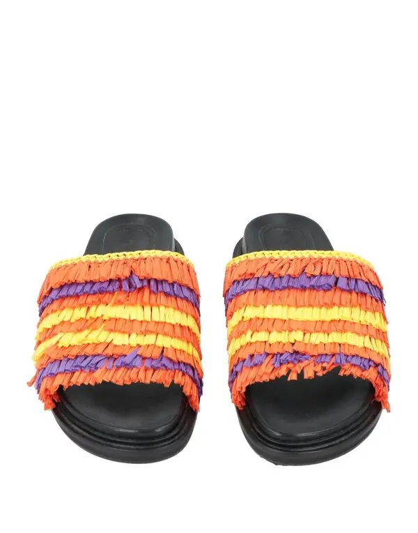 Marni Striped Slide Sandals With Faux Raffia Embellishment - Multicolor