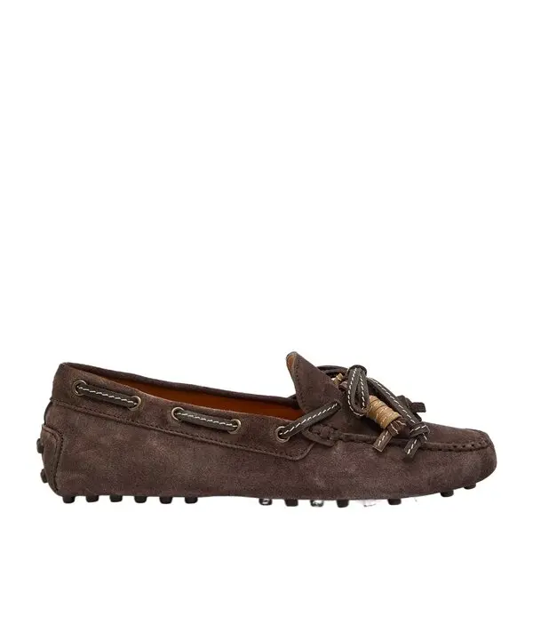 TOD'S Gommino Suede Loafers With Bow Detailing - Brown