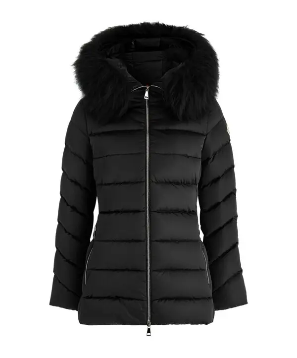 Moncler Quilted Down Hooded Jacket With Detachable Fur Trim And Belt