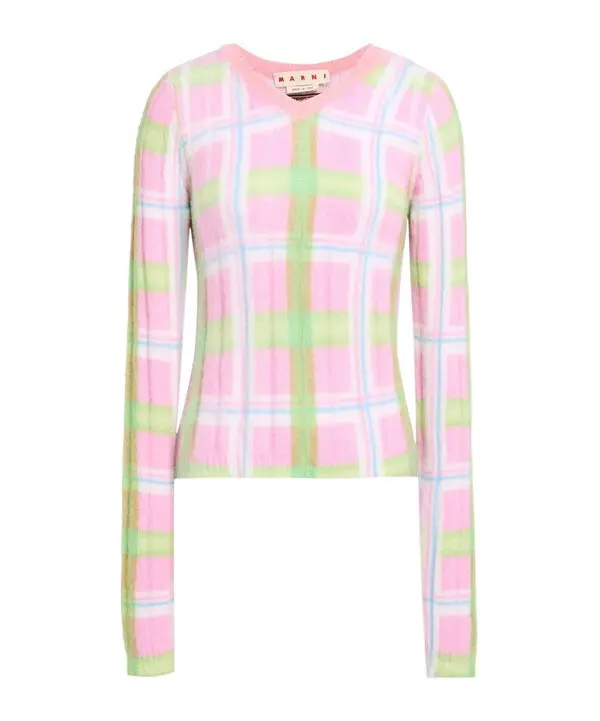 Marni Plaid Lightweight Knit V-neck Sweater