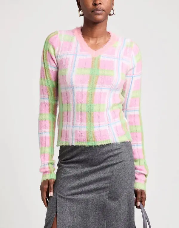 Marni Plaid Lightweight Knit V-neck Sweater