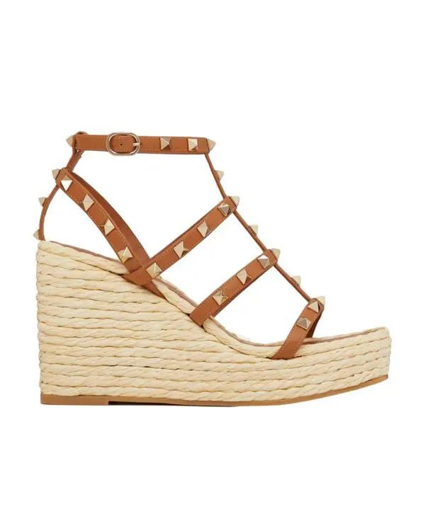 Valentino Garavani Rockstud Open Toe Wedge Espadrilles - Nude