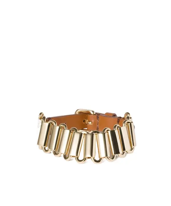 Miu Miu Gold Tone Metal And Leather Bracelet
