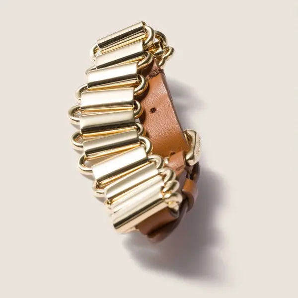 Miu Miu Gold Tone Metal And Leather Bracelet