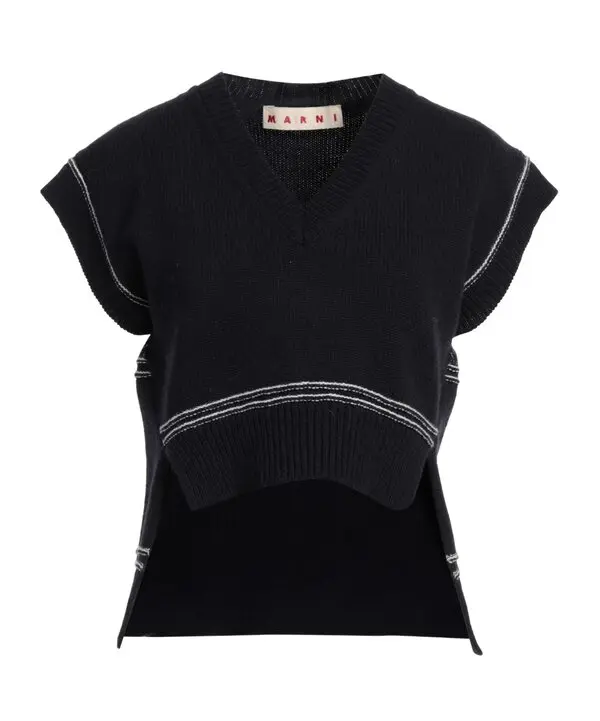 Marni Two-tone Wool Knit V-neck Sleeveless Top