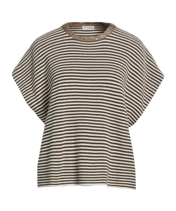Brunello Cucinelli Striped Short Sleeve Knit Top