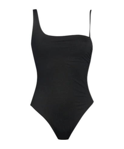 Max Mara One-shoulder One-piece Swimsuit With Logo Detail - Black