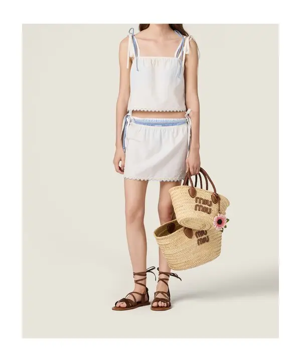 Miu Miu Embroidered Poplin Skirt - White