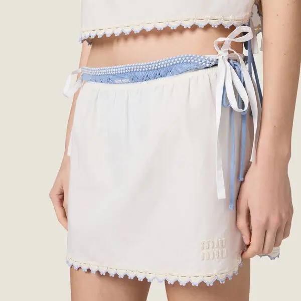 Miu Miu Embroidered Poplin Skirt - White