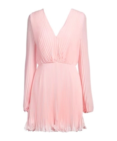 Max Mara Pleated Deep V-neck Long Sleeve Dress