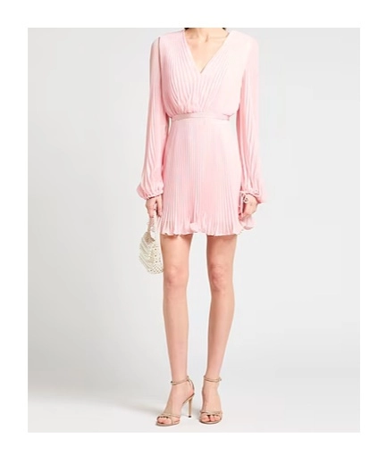 Max Mara Pleated Deep V-neck Long Sleeve Dress