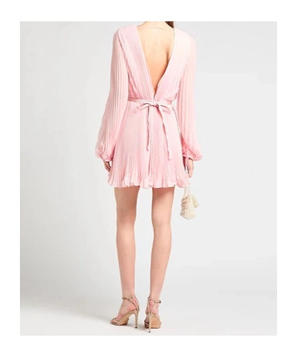 Max Mara Pleated Deep V-neck Long Sleeve Dress
