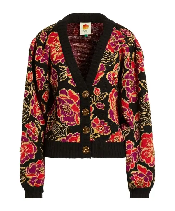Farm Rio Floral-print Cardigan - Black