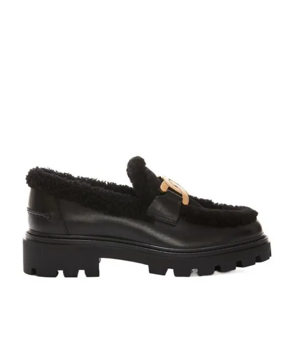 TOD'S Shearling-lined Chunky Loafers With Gold Tone Detailing