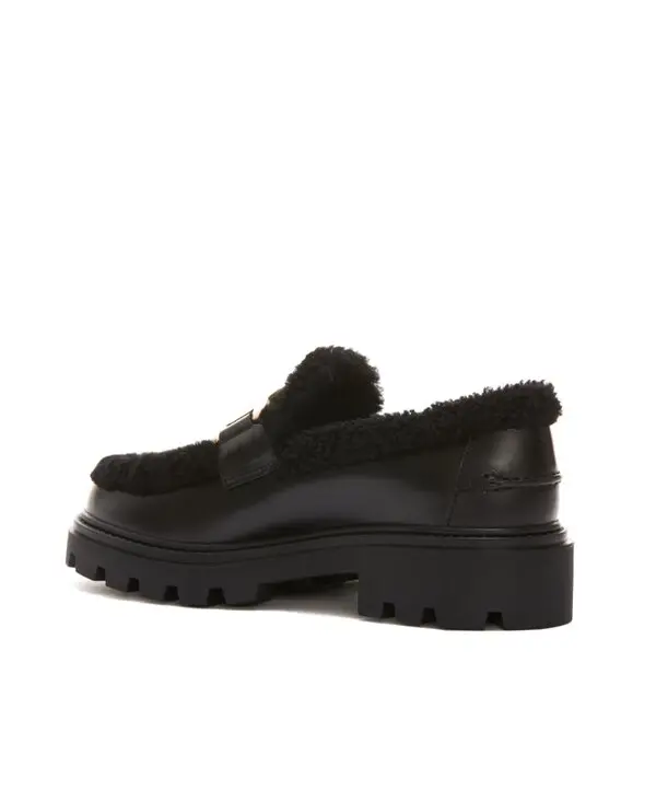 TOD'S Shearling-lined Chunky Loafers With Gold Tone Detailing
