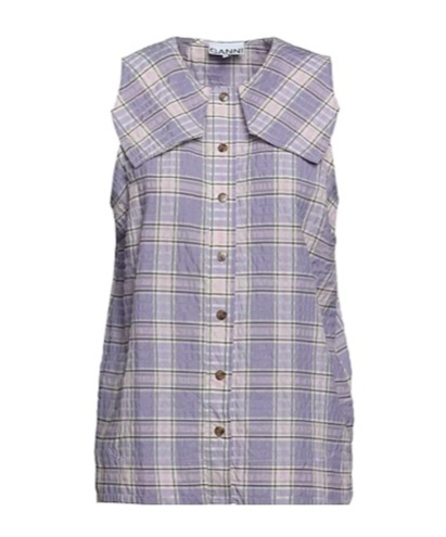 GANNI Sleeveless Checked Shirt - Gray