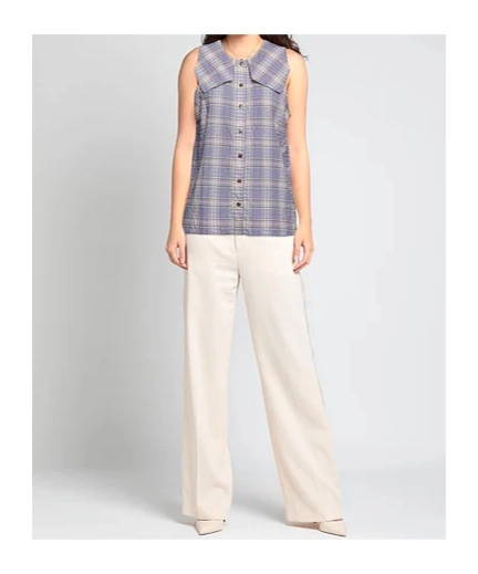 GANNI Sleeveless Checked Shirt - Gray