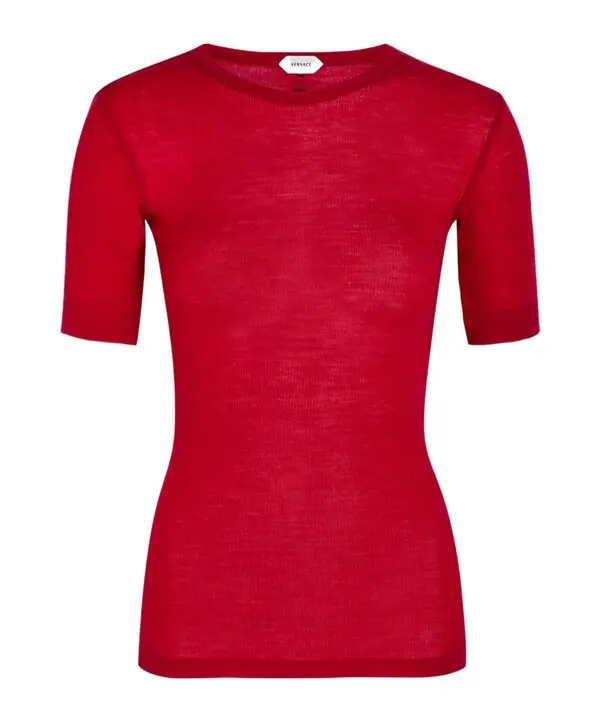 Versace Logo-embroidered Wool T-shirt - Red
