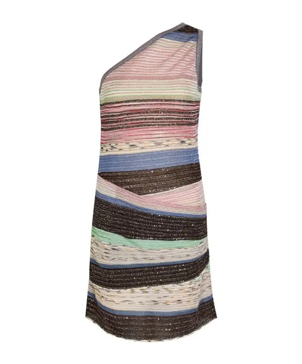 Missoni Striped Ruched Metallic-knit Mini Dress