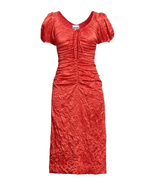 GANNI Gathered Flared Dress With Bow-tie Neckline