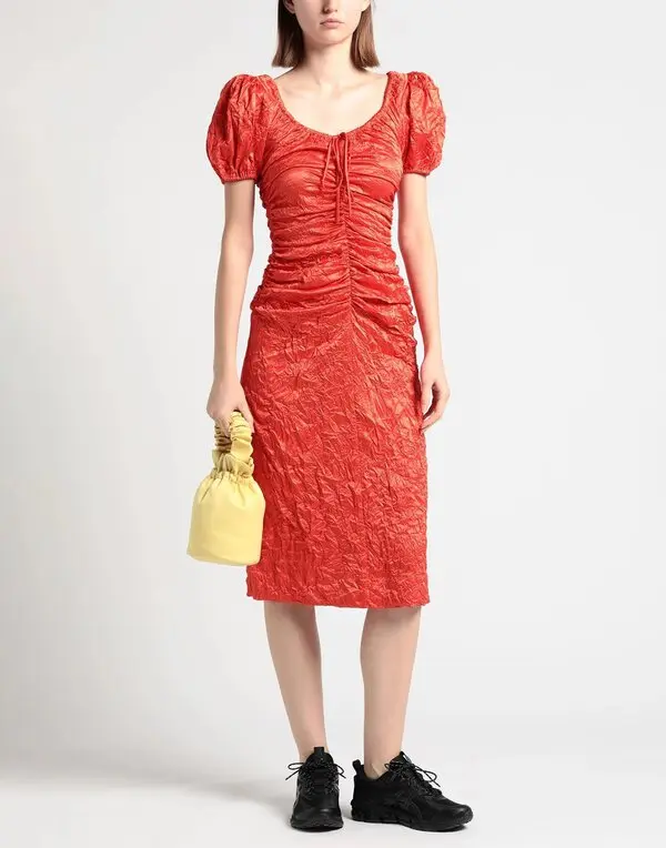 GANNI Gathered Flared Dress With Bow-tie Neckline