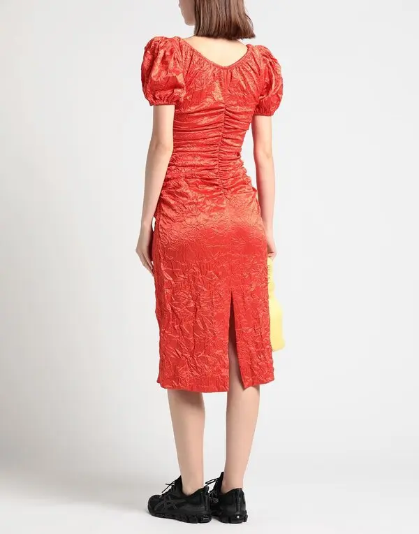 GANNI Gathered Flared Dress With Bow-tie Neckline