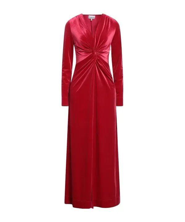 GANNI Gathered Flared Dress - Red