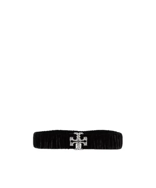 Tory Burch Velvet Belt With Crystal Embellished Clasp - Black