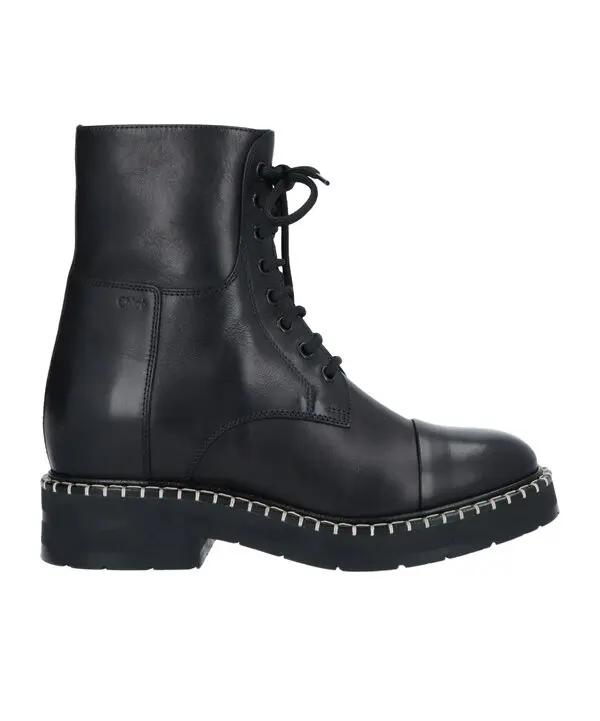 Chloé Solid Color Round Toe Leather Boots