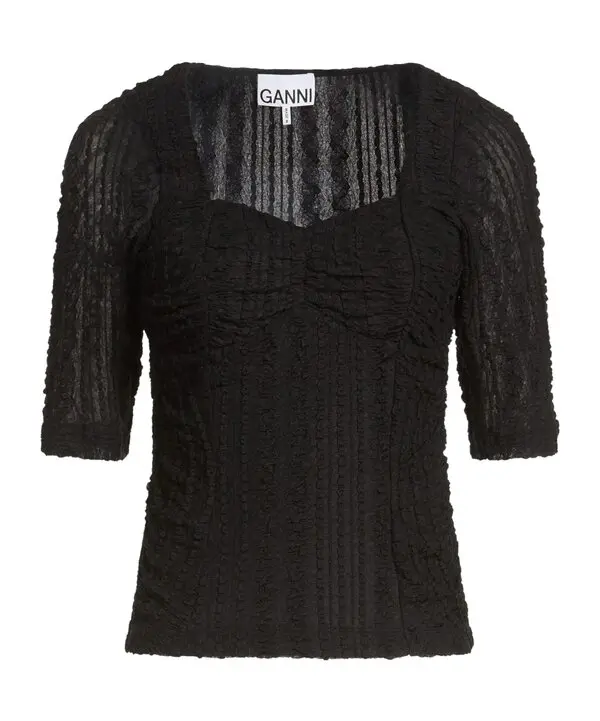 GANNI Sweetheart Neckline Jacquard Top