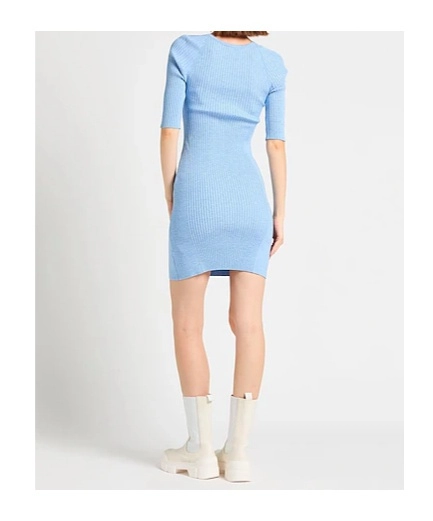 GANNI Ribbed Knit Square Neck Dress With Tie Detail