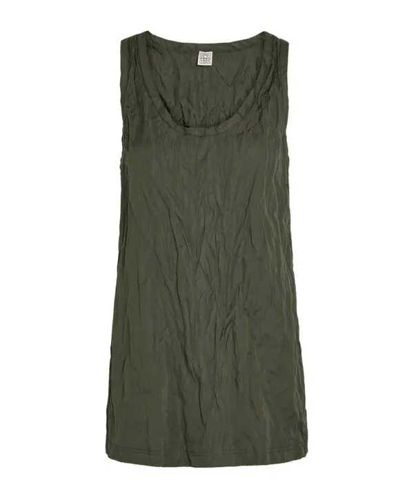TOTEME Crinkled Cotton-blend Poplin Tank Top - Green