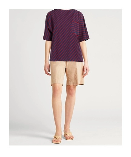 Tory Burch Striped Short-sleeve T-shirt With Chest Pocket